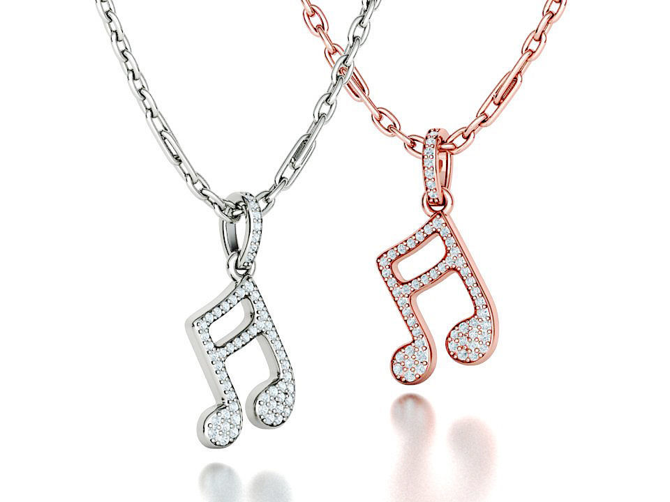 Diamond Music Note Pendant 17mm Music Necklace 3dmodel 3D model 3D ...