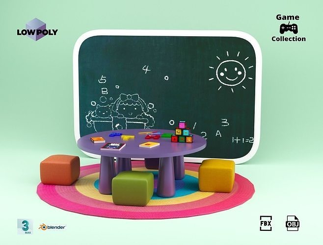 3D model Children classroom props VR / AR / low-poly | CGTrader