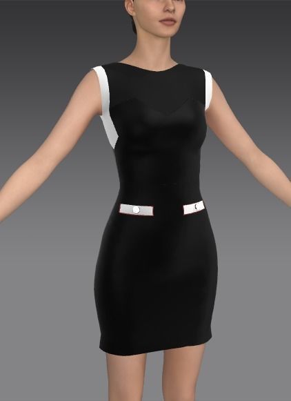 DRESS WHITE BLACK COLOR BLOCK LOOK 3D model | CGTrader