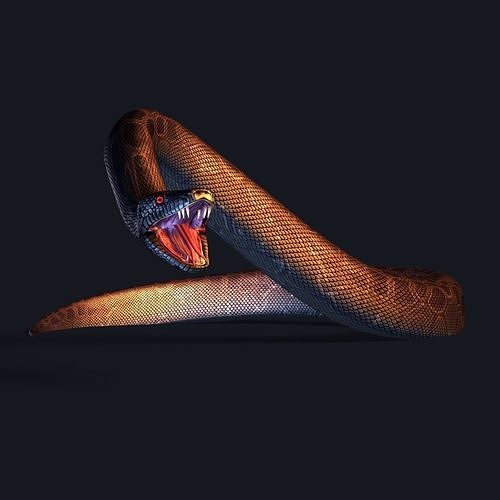 Skined LowPoly Realistic Black Python Snake 3D model rigged | CGTrader