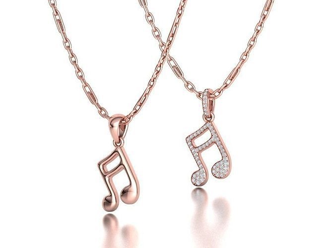 Music Note Pendants with Diamonds and Flat version 3D Model Collection ...