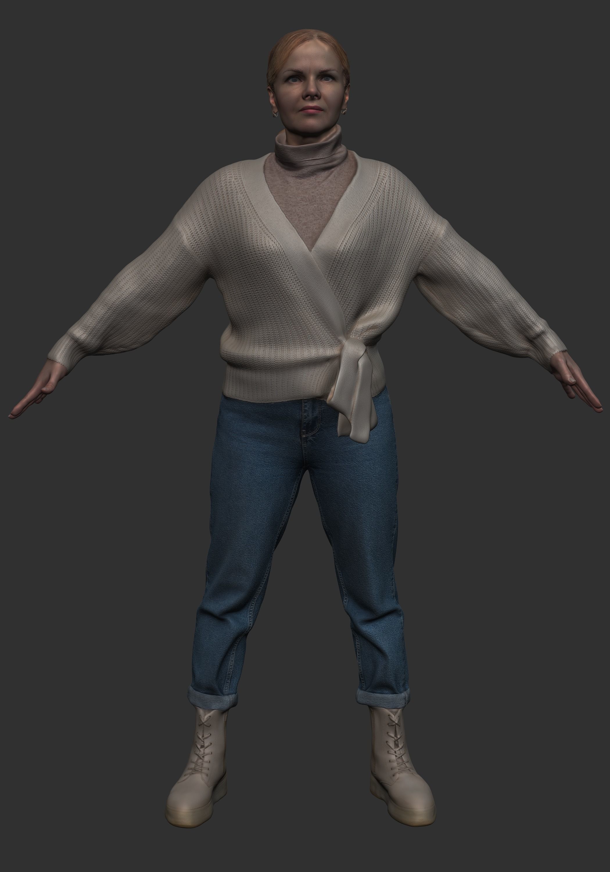 3D model Woman in sweater and jeans in A-pose 386 VR / AR / low-poly ...