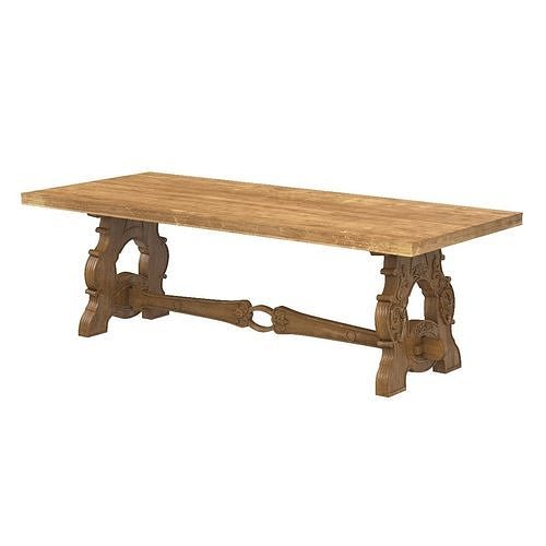 Early 20th Century French Carved Marquetry Trestle Dining Table 3D model | CGTrader
