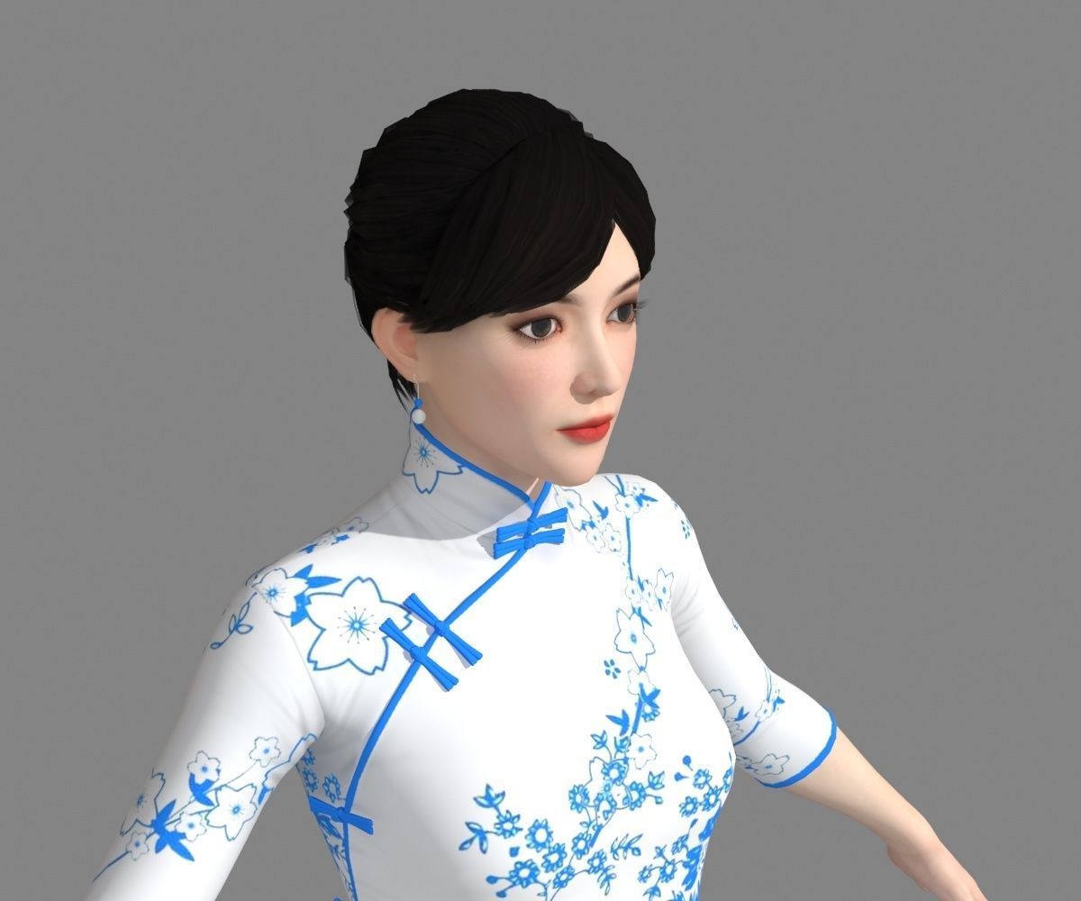 Chinese ancient Chinese cheongsam beauty 3D model rigged | CGTrader