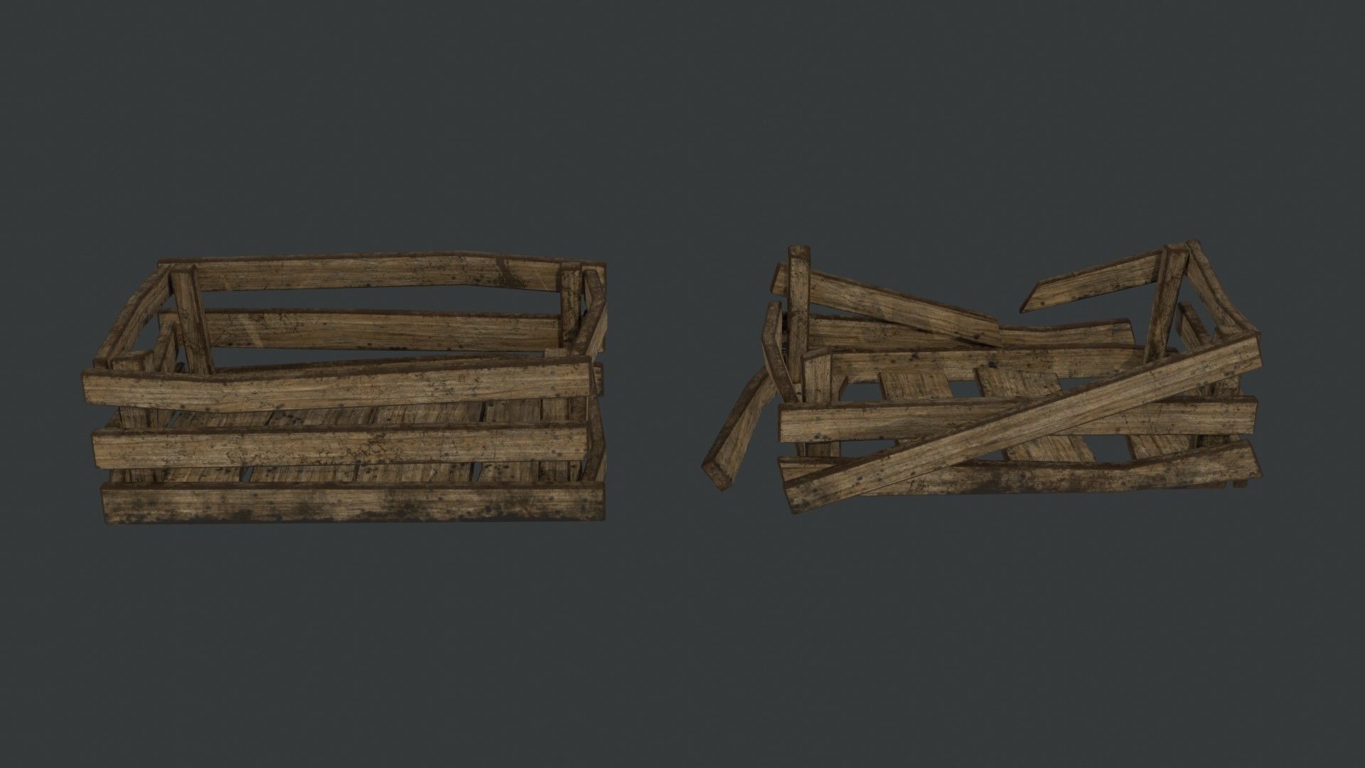 Wooden Dirty Crates - Broken Whole 2 Piece Set free VR / AR / low-poly ...