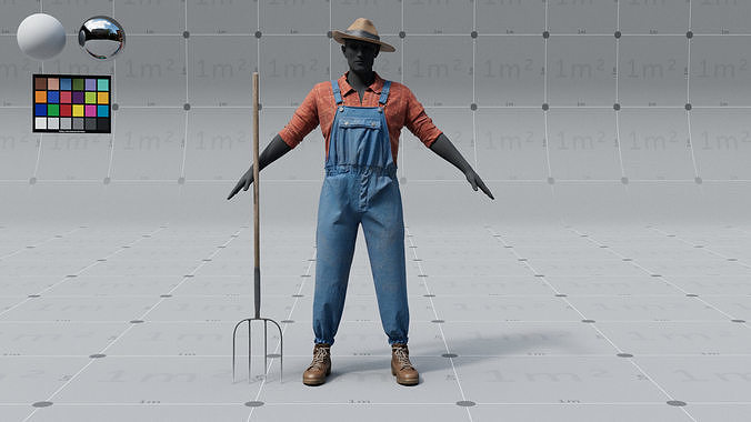 PBR 3D model - Farmer with fork - animation ready - 6x 4K UDIMs 3D ...