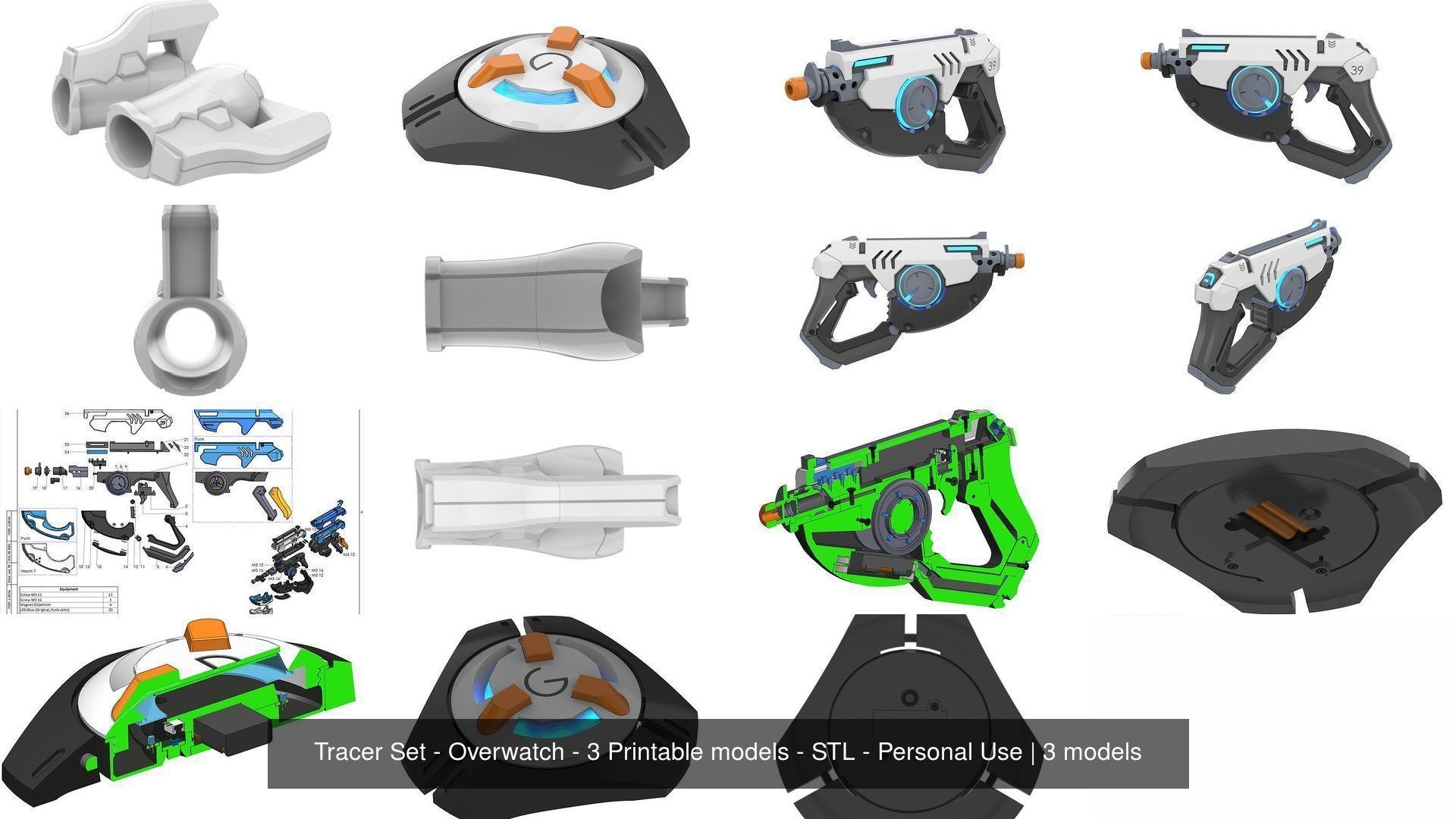 Tracer Set - Overwatch - 3 Printable models - STL - Personal Use 3D Model Collection | CGTrader