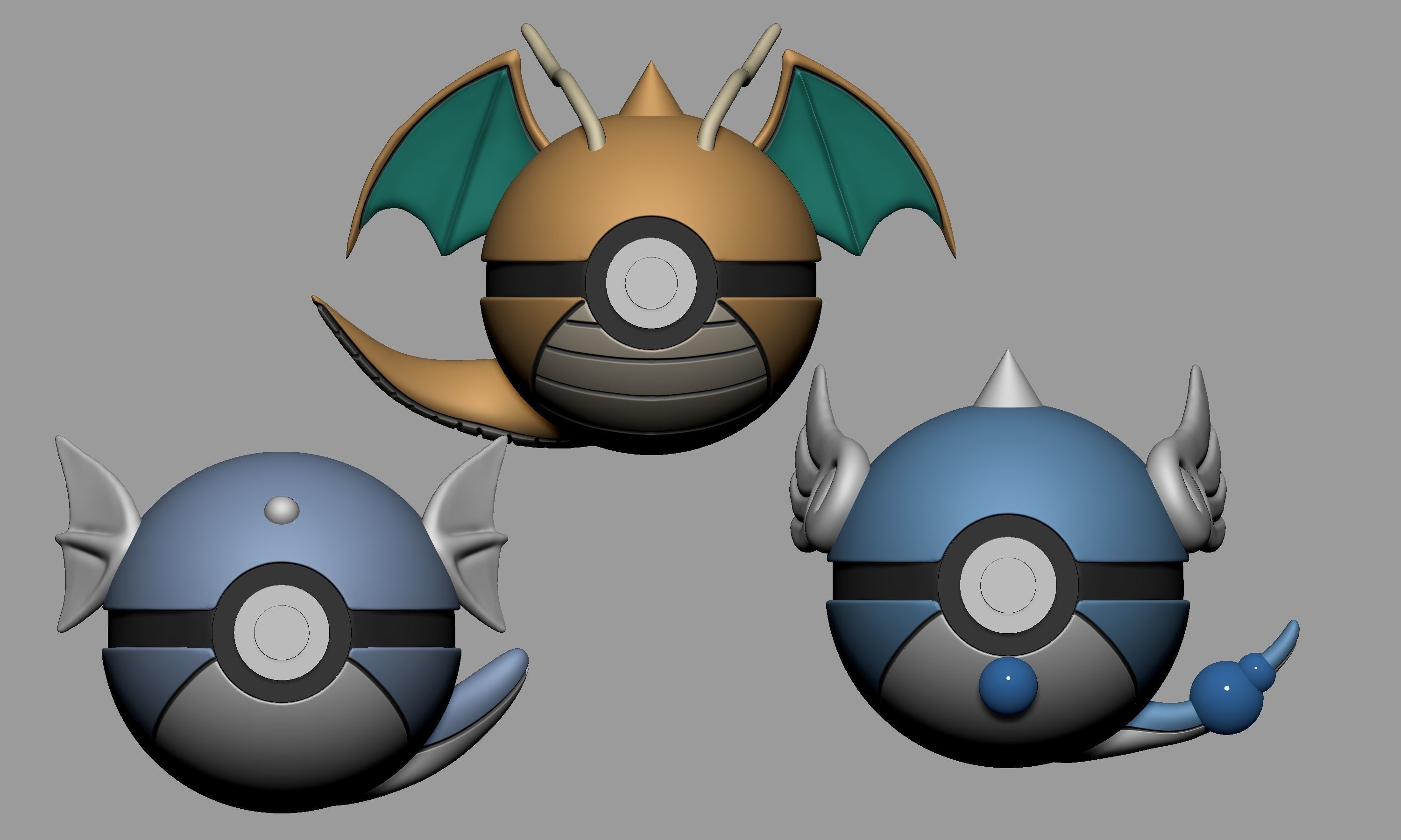 Pokemon Dratini Dragonair Dragonite Pokeball 3D model 3D printable ...