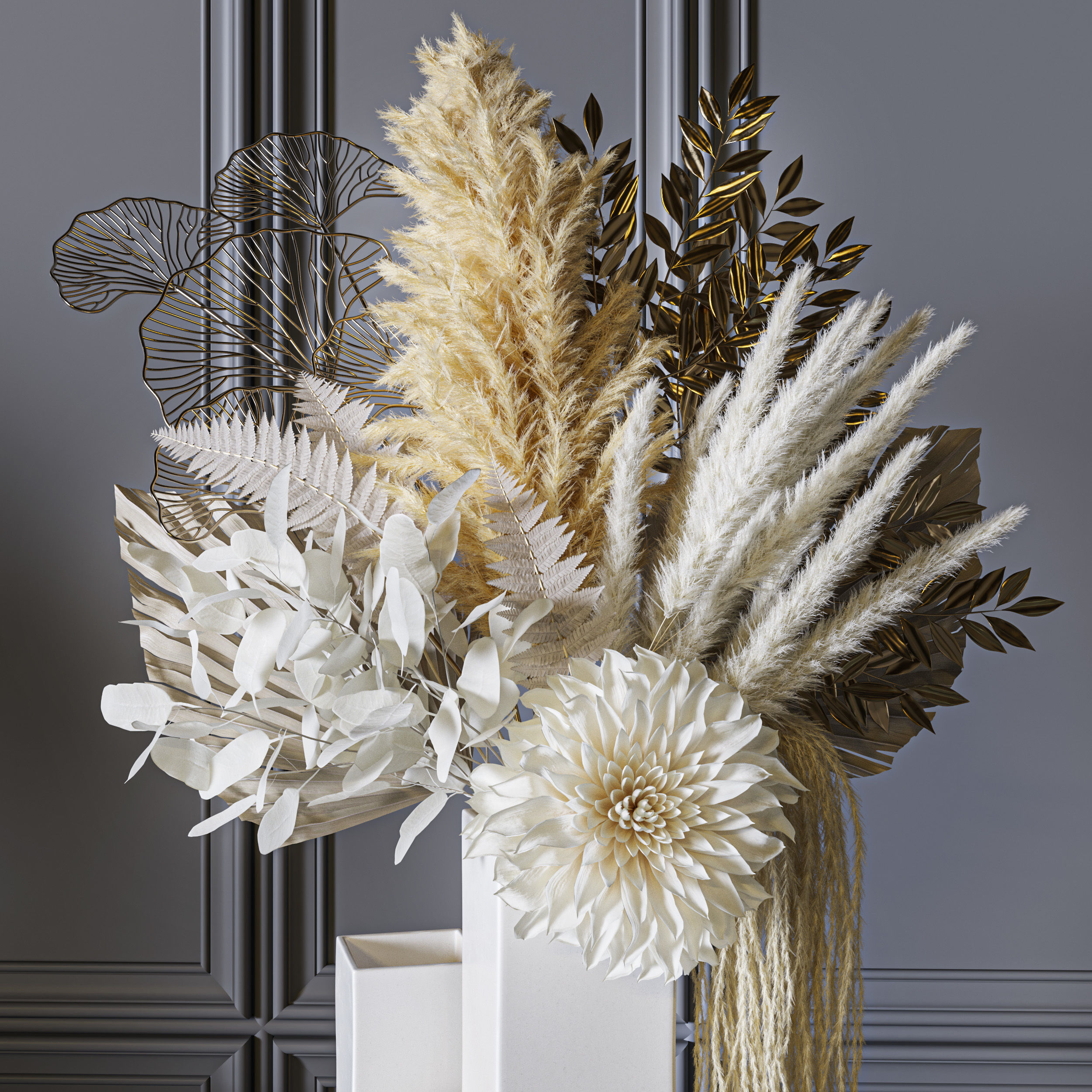 Flower Set 055 Pampas gold leaves 3D model | CGTrader