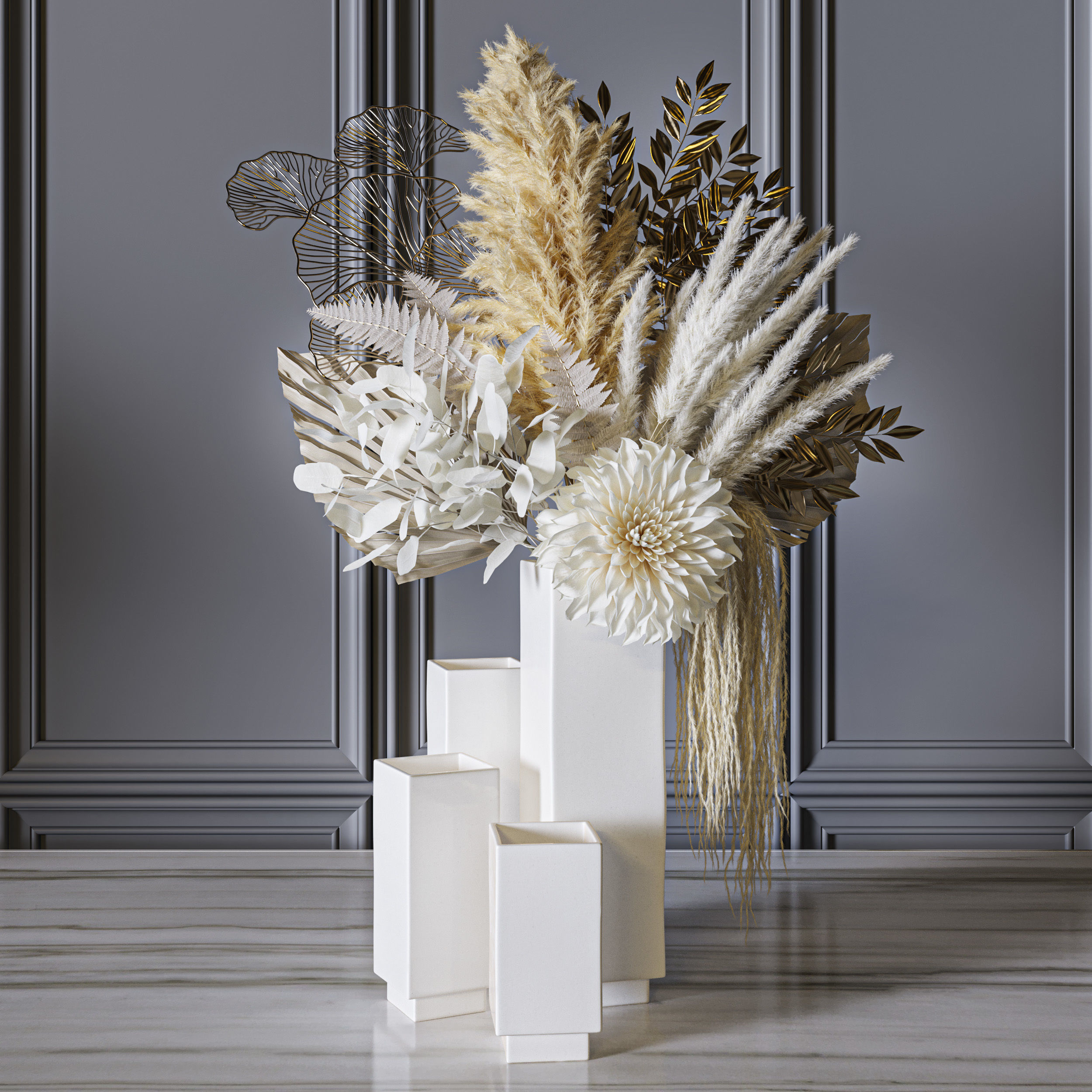 Flower Set 055 Pampas gold leaves 3D model | CGTrader