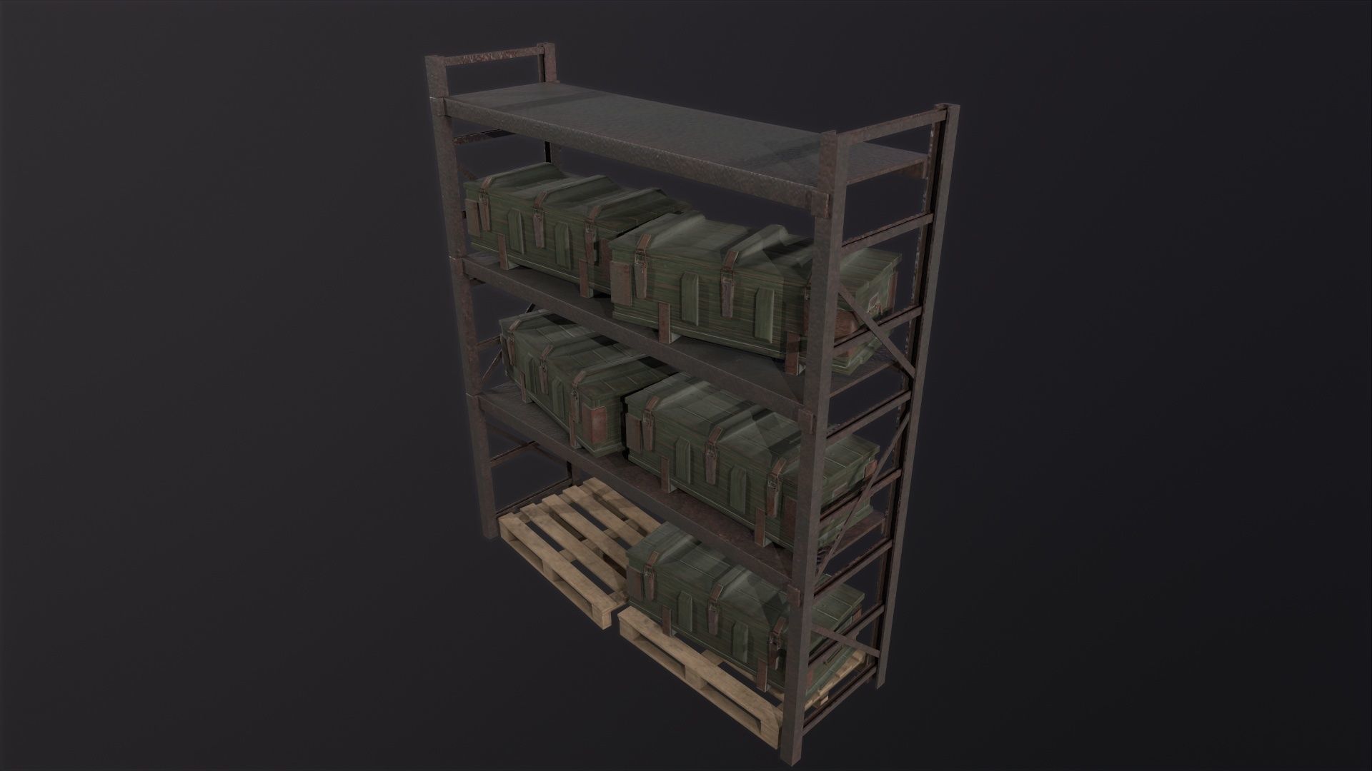 3D model Iron shelf and military wooden box 3D Model VR / AR / low-poly ...