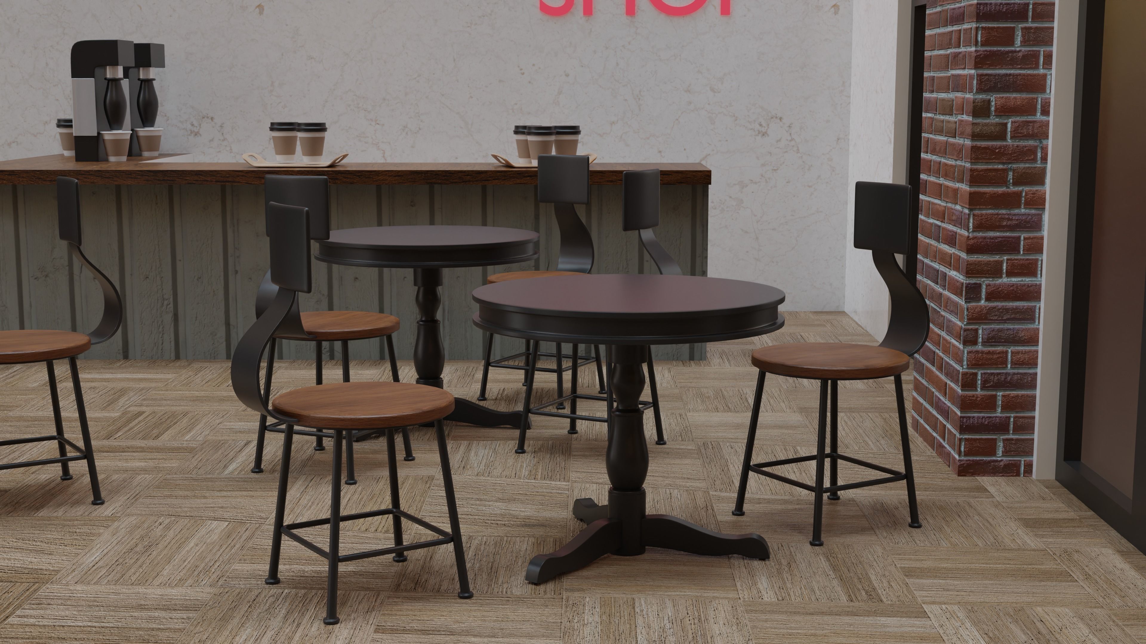 3D model Coffee Shop Chair and Table VR / AR / low-poly | CGTrader
