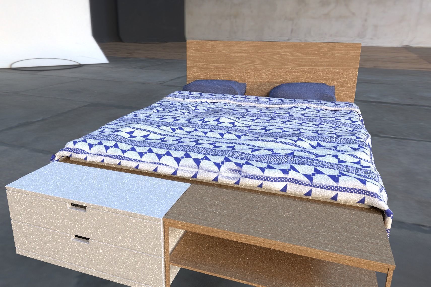 3D model Low Poly Bed with 3 different texture sets VR / AR / low-poly ...