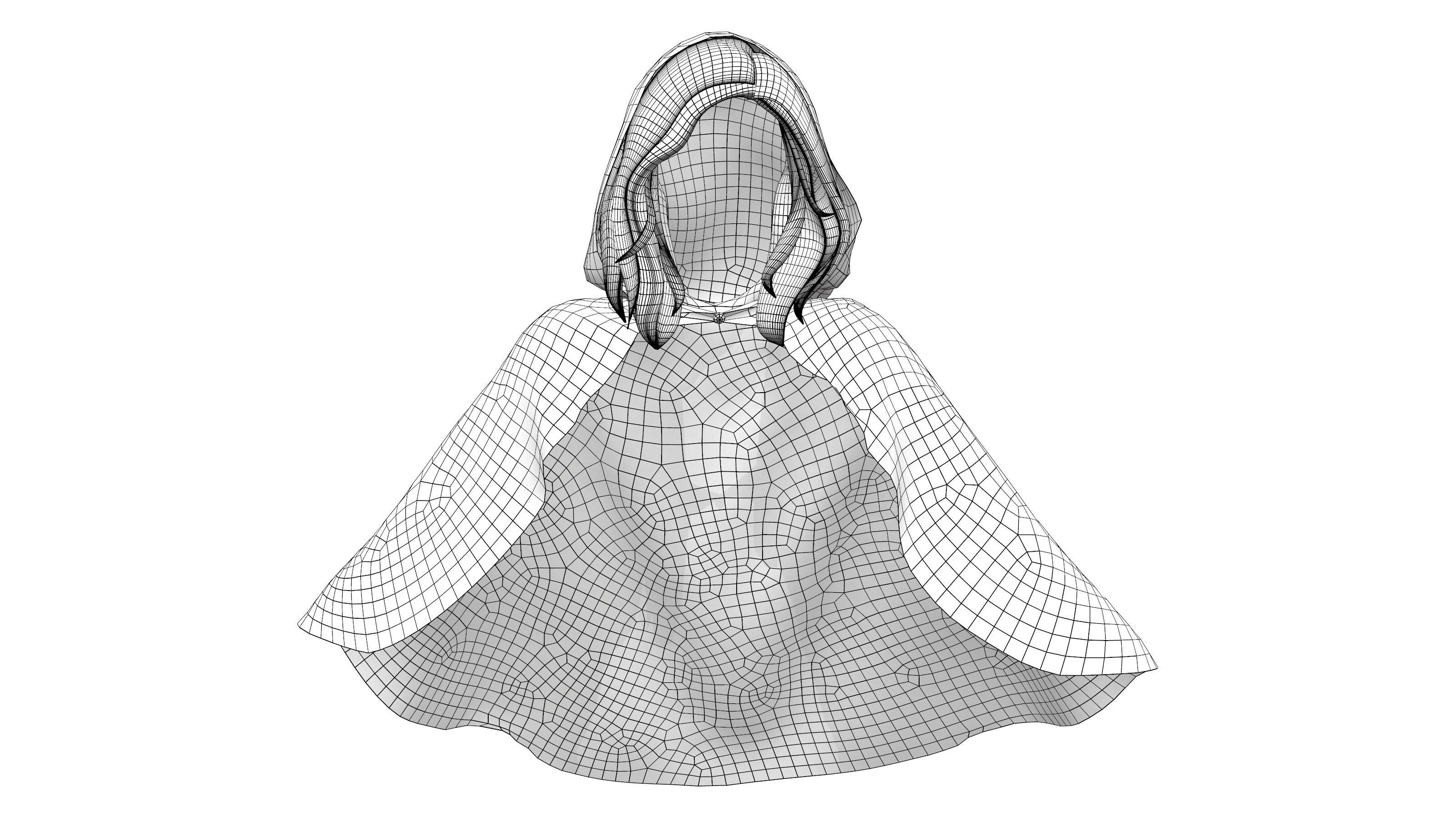 3D model Womens Hooded Cape with Hair VR / AR / low-poly | CGTrader