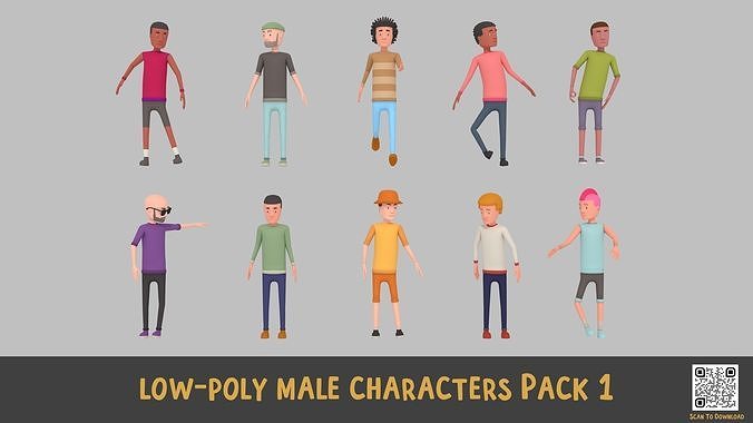 3D model Low poly Hyper casual Male Characters Pack 1 VR / AR / low ...