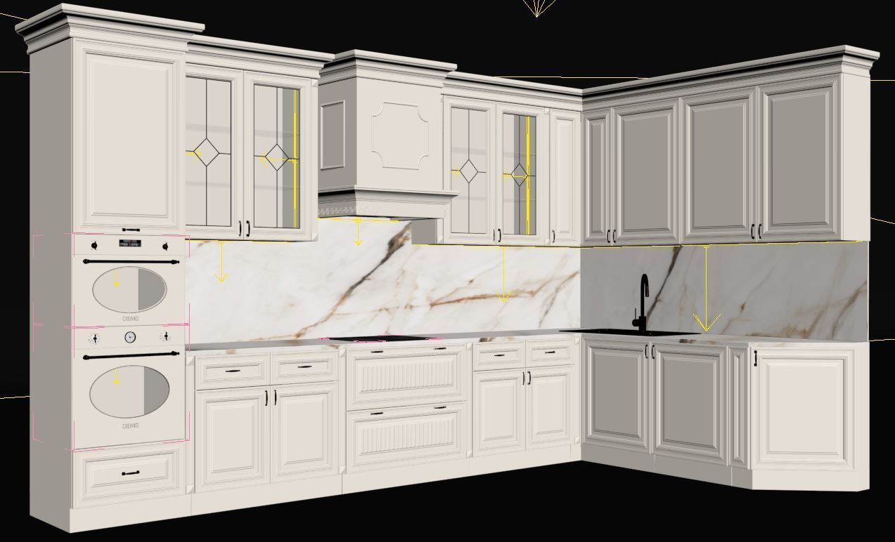 Classic beige ribbed kitchen 3D model | CGTrader