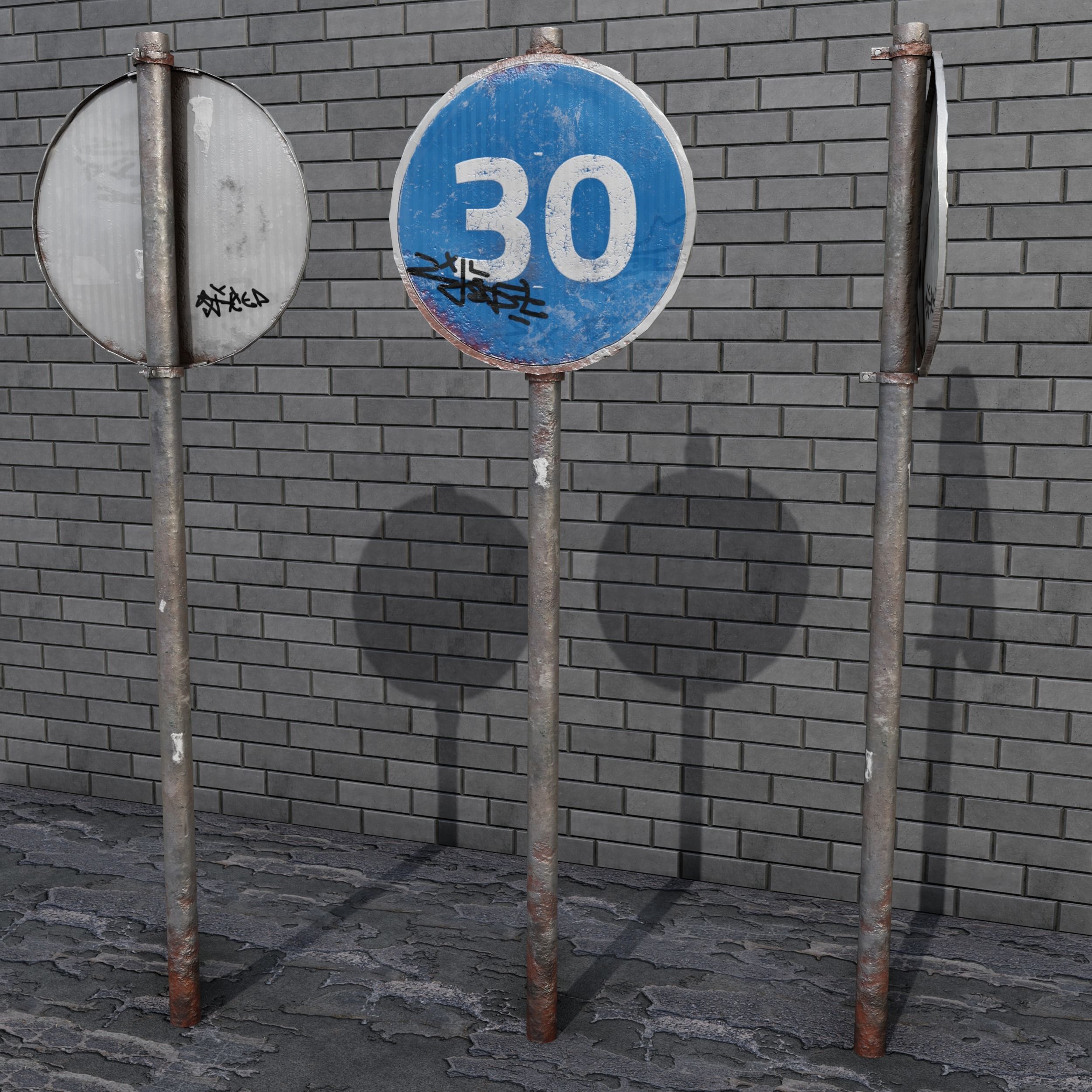 3D model Game-ready Street Signs Collection post-apocalyptic rusty VR ...