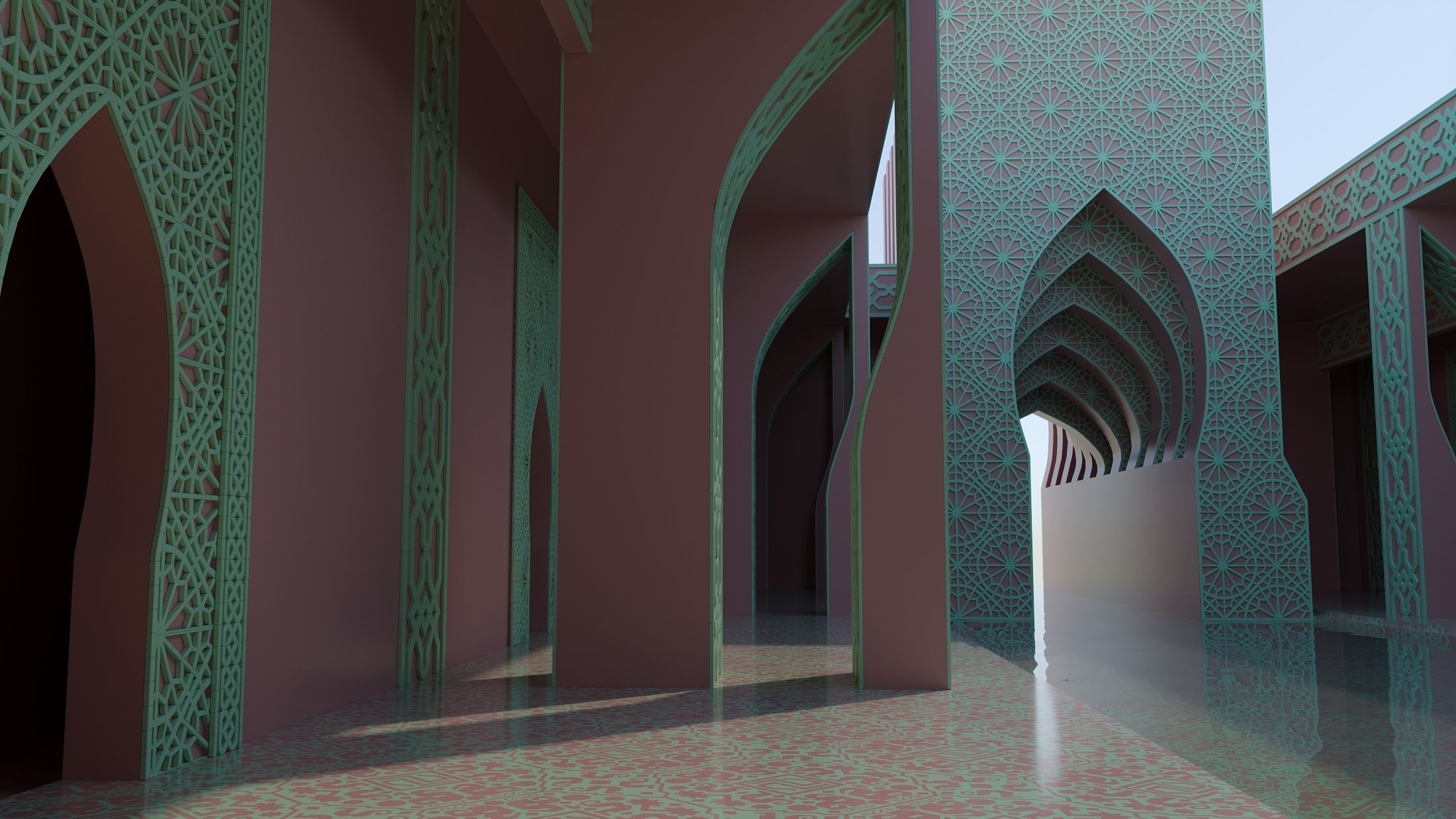 Moroccan-style infinity pool palace 3D model | CGTrader