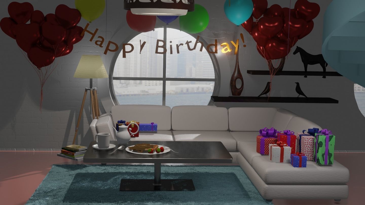 Birthday Party room with simple animation 3D model animated | CGTrader