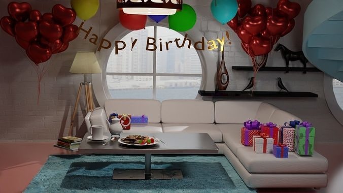 Birthday Party room with simple animation 3D model animated | CGTrader