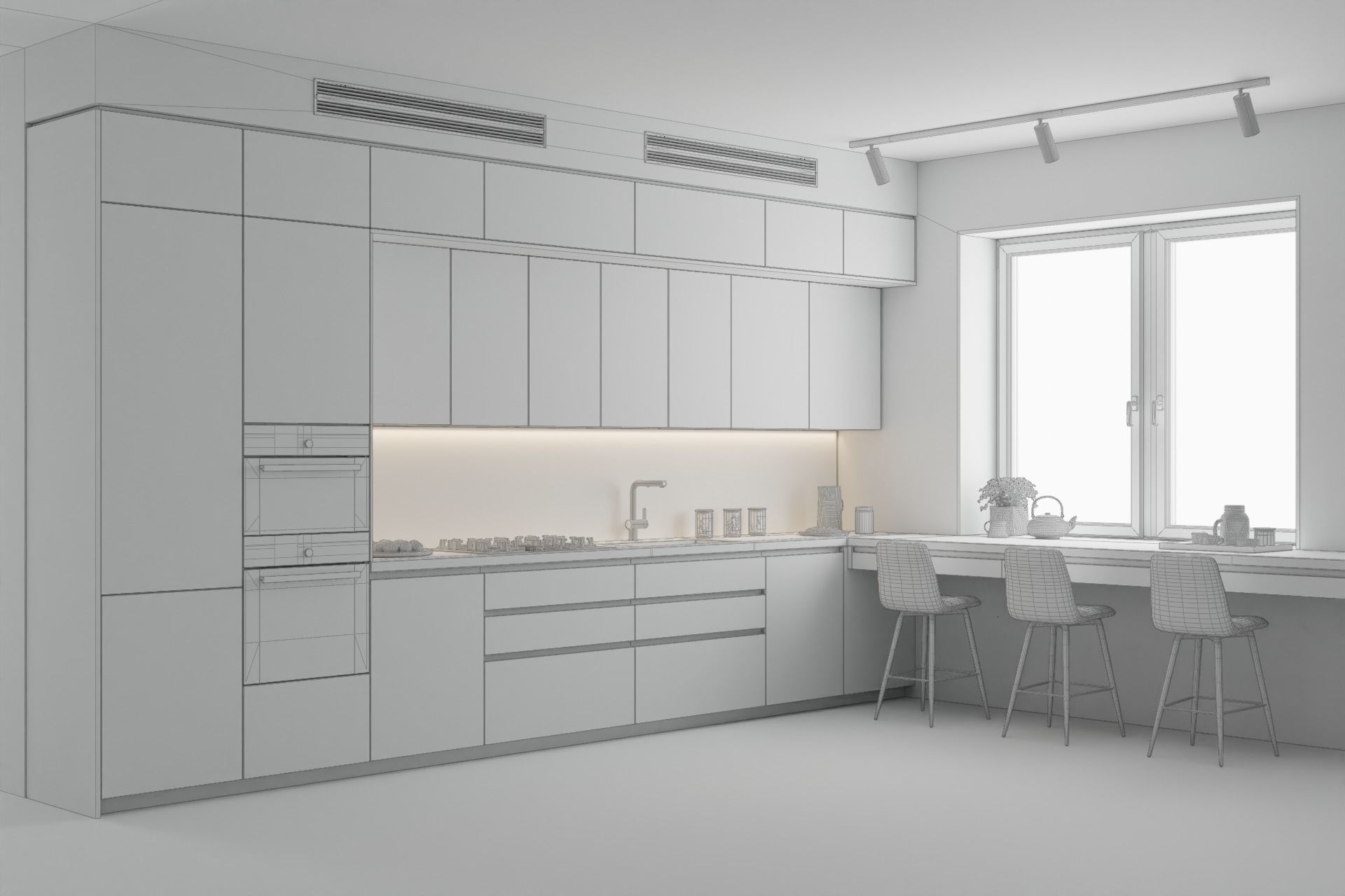 Modern L-Shape Kitchen 3D model | CGTrader