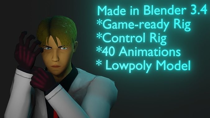 3D model MaleCharacterRig2 made in blender game ready rig VR / AR / low ...