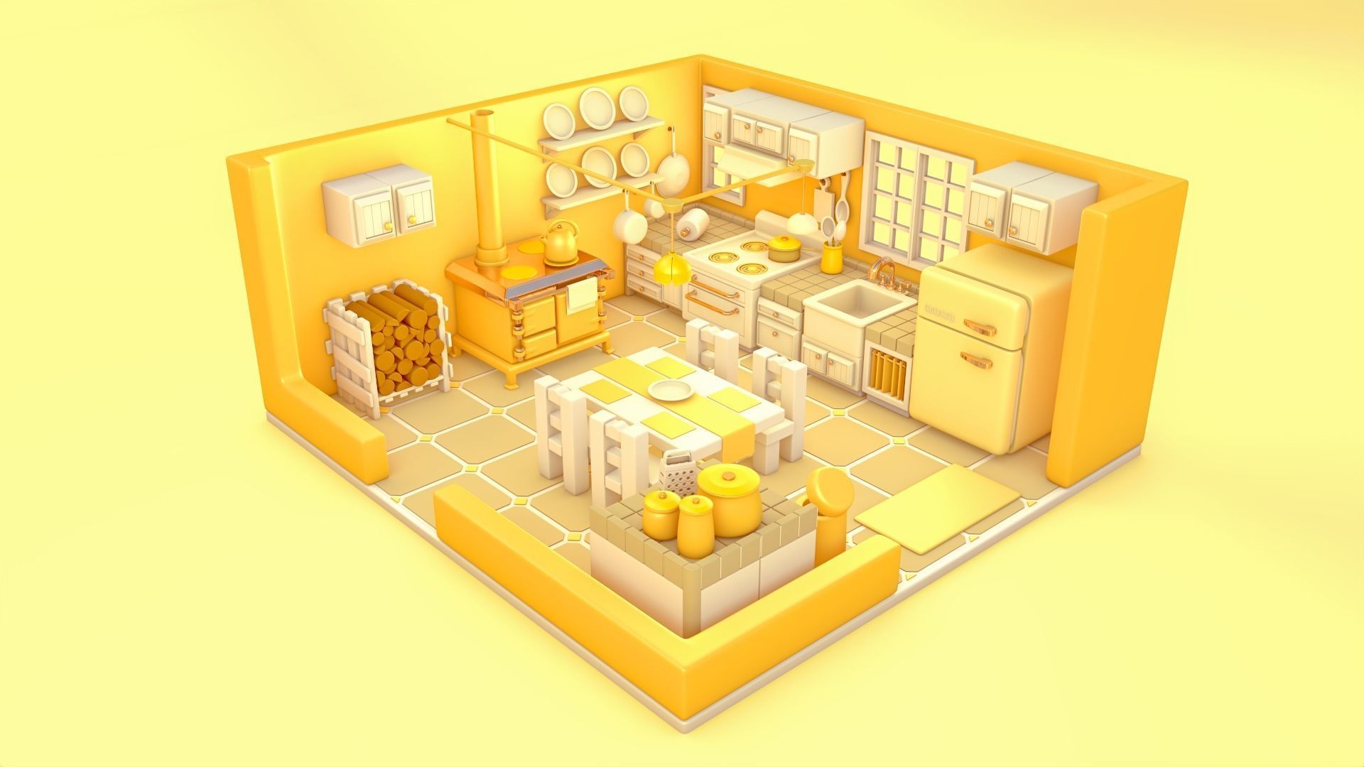 Stylized 3D kitchen 3D model | CGTrader