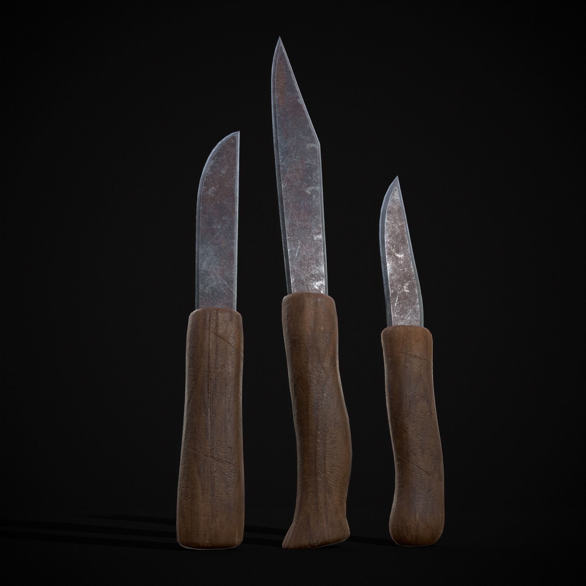 3D model Three Worn Parring Knives VR / AR / low-poly | CGTrader