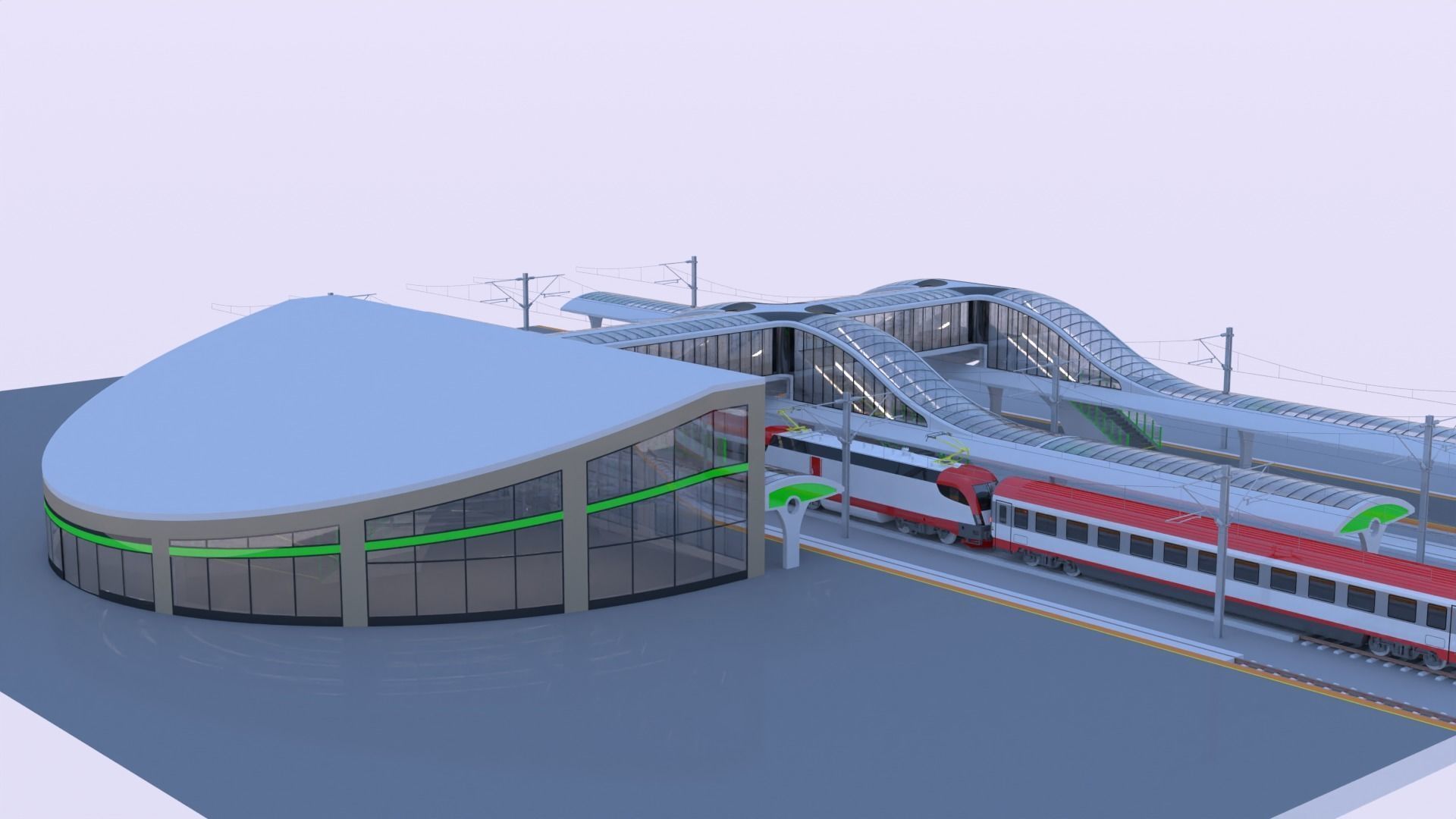 Railway station with train 3D model | CGTrader