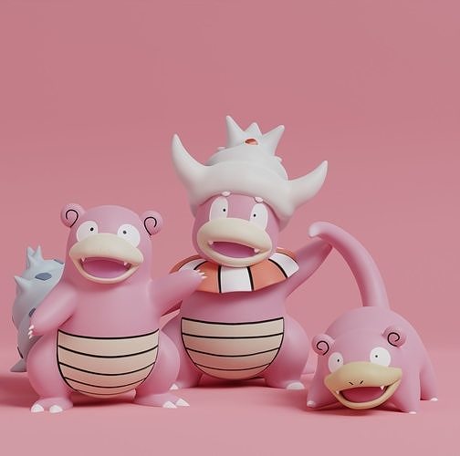 Pokemon - Slowpoke Slowbro and Slowking with 2 poses 3D model 3D ...