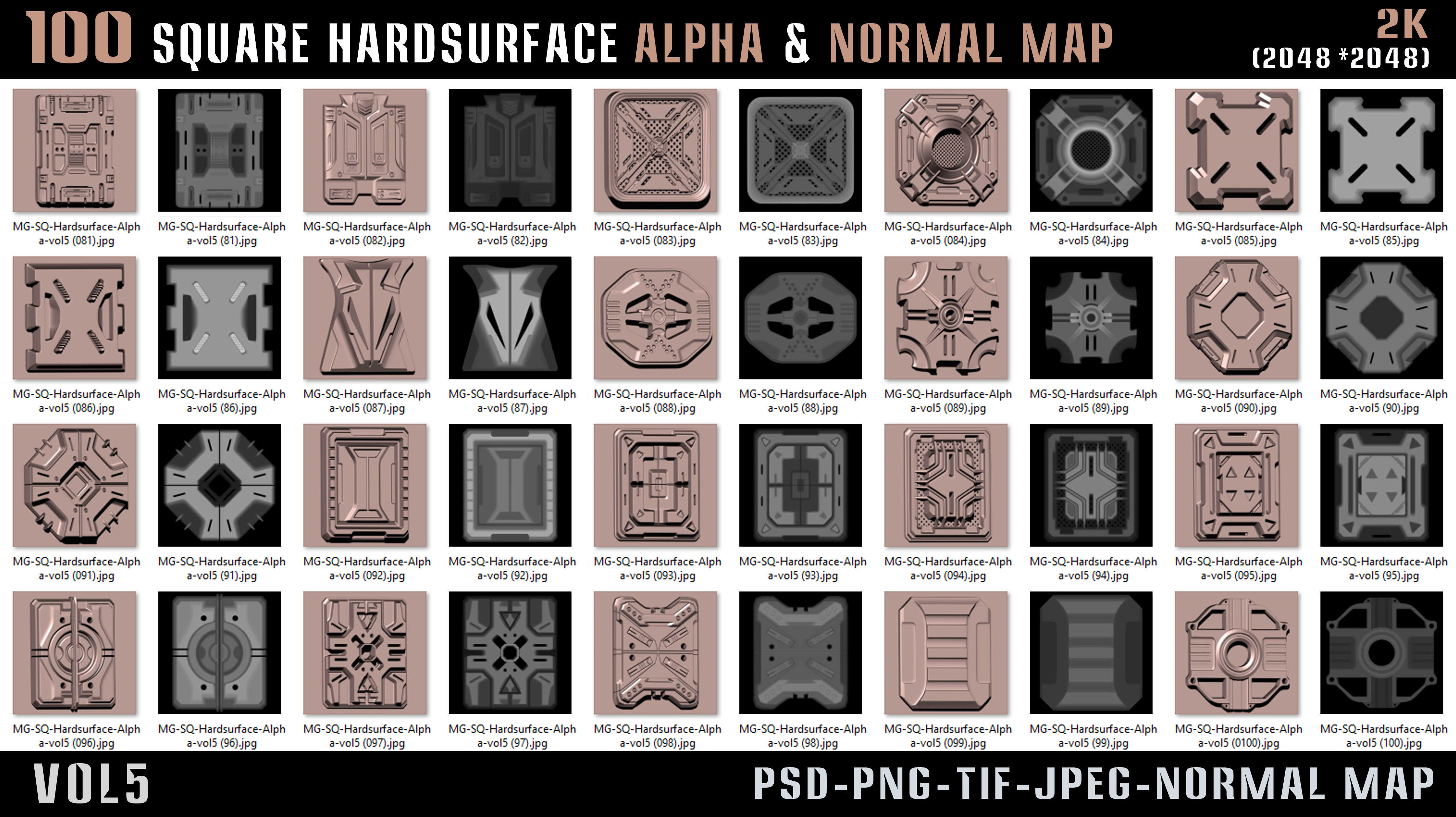 100 Square Hardsurface Alpha and Normal map - vol5 3D model | CGTrader