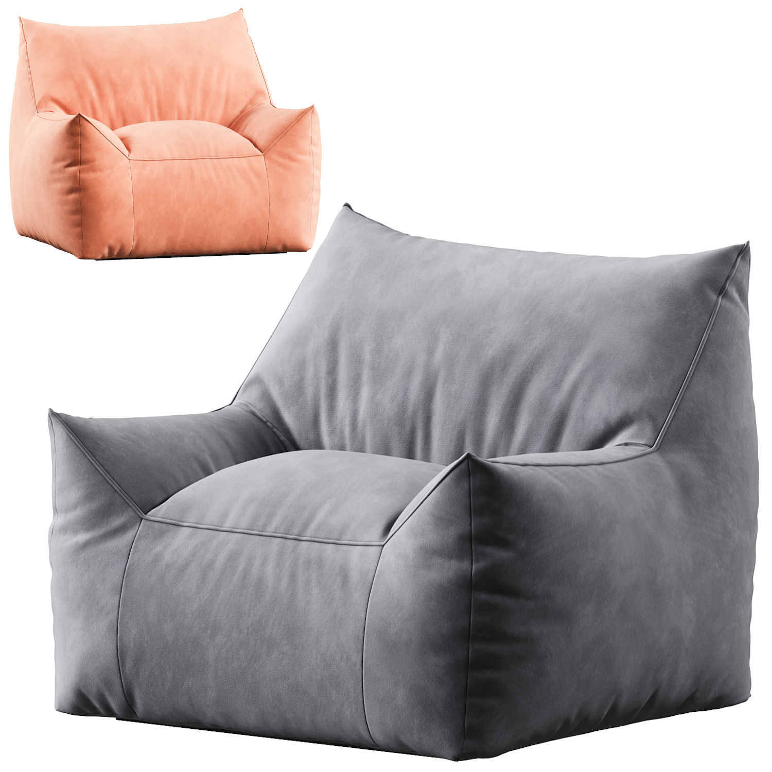 Ehlen Modern Velveteen Bean Bag Chair with Armrests 3D model | CGTrader