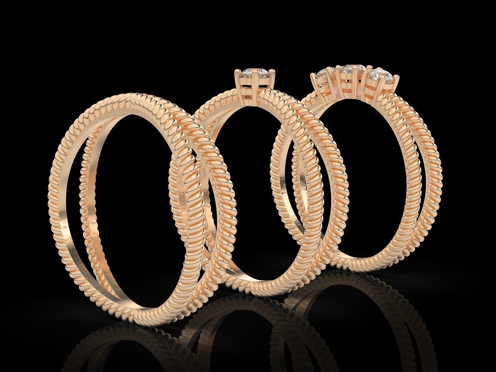 Three Rope Ring fashion Engagement Ring Silver Gold 3D model 3D ...