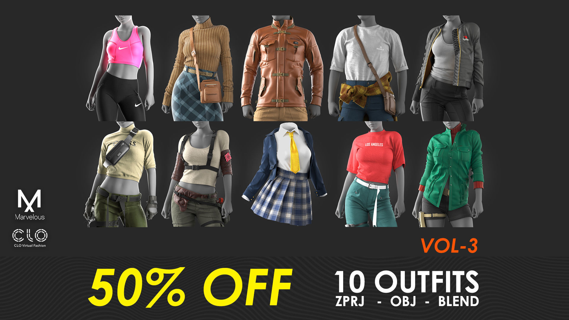 10 Outfits VOL 3 - Marvelous - CLO Project file 3D Model Collection ...