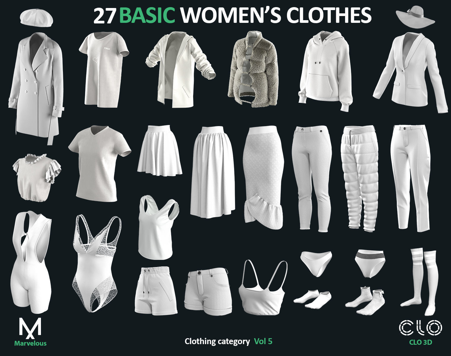 27 Basic women clothes Marvelous clo3d zprj obj fbx 3D model | CGTrader