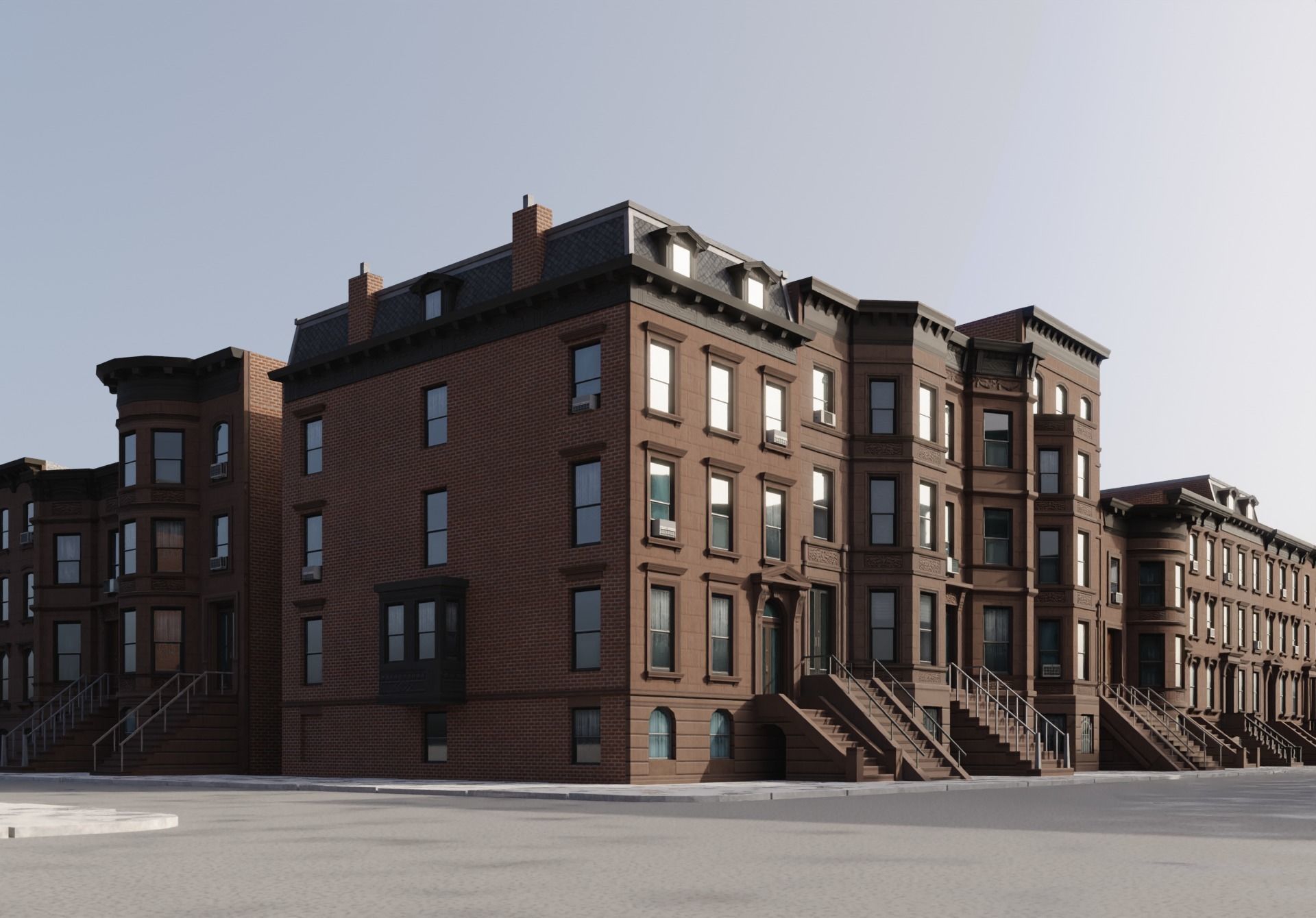 3D model New York Brownstones - American Row Houses VR / AR / low-poly ...