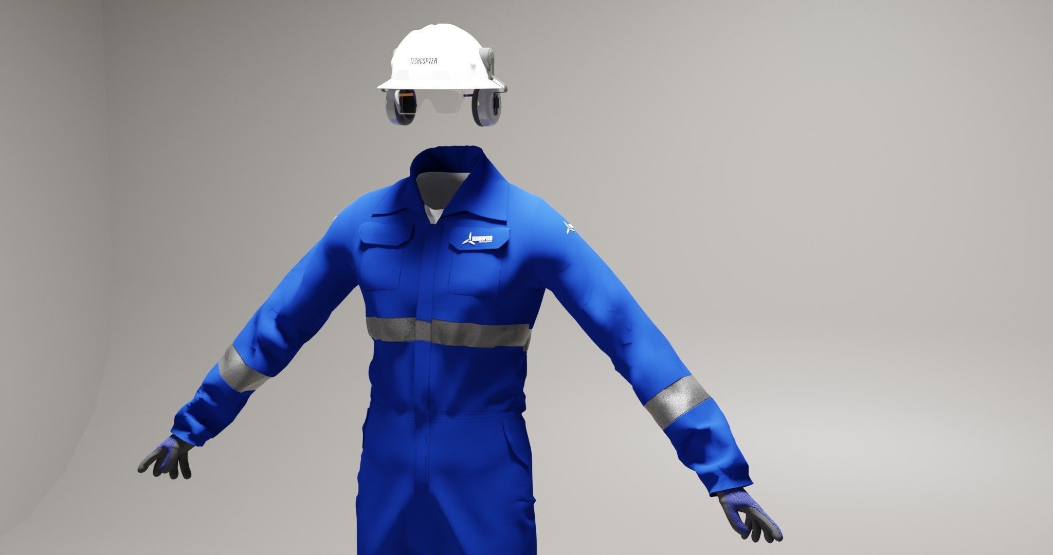 Oil and Gas worker uniform with safety equipments 3D model | CGTrader