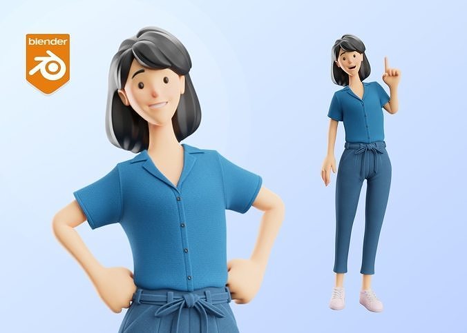 3D model Cartoon Woman Illustration Style Rigged VR / AR / low-poly ...