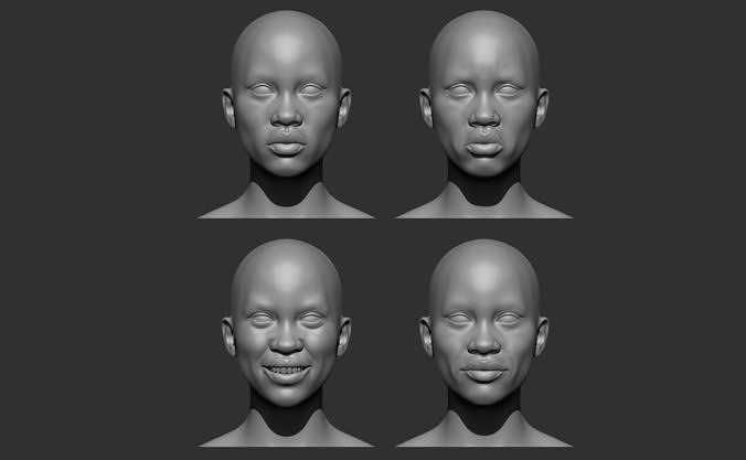 african female head 3d model multi expression base mesh 3D model 3D printable | CGTrader