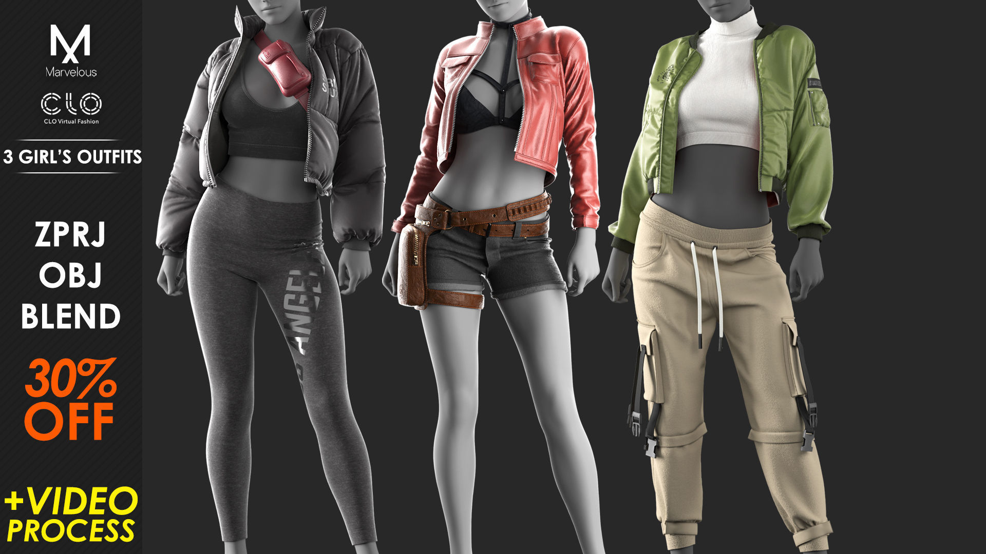 3 Outfits - Marvelous - CLO Project file - Video Process 3D Model ...