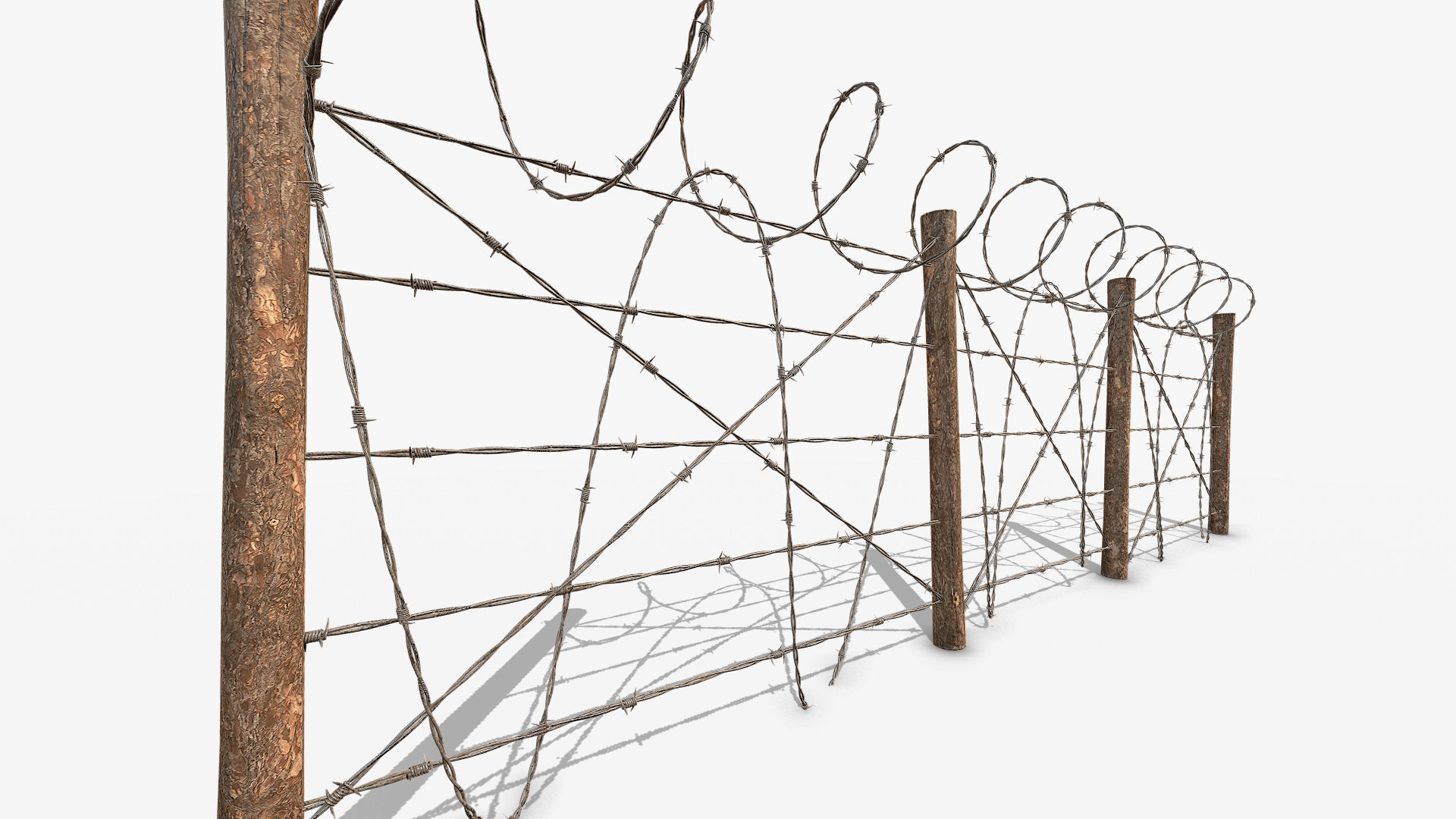 Barbed wire fence wood 3D model | CGTrader