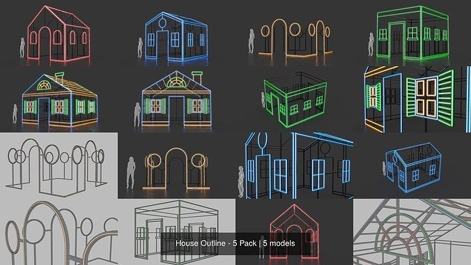 House Outline - 5 Pack 3D Model Collection | CGTrader