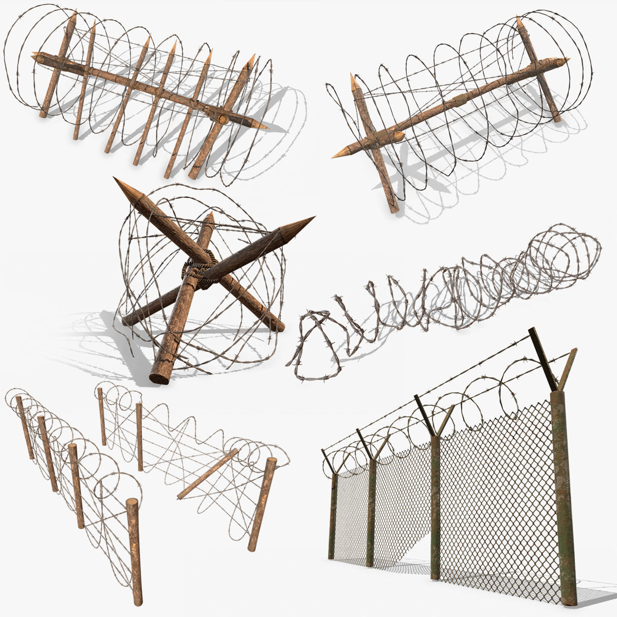 Barbed wire obstacles fences 3D model | CGTrader