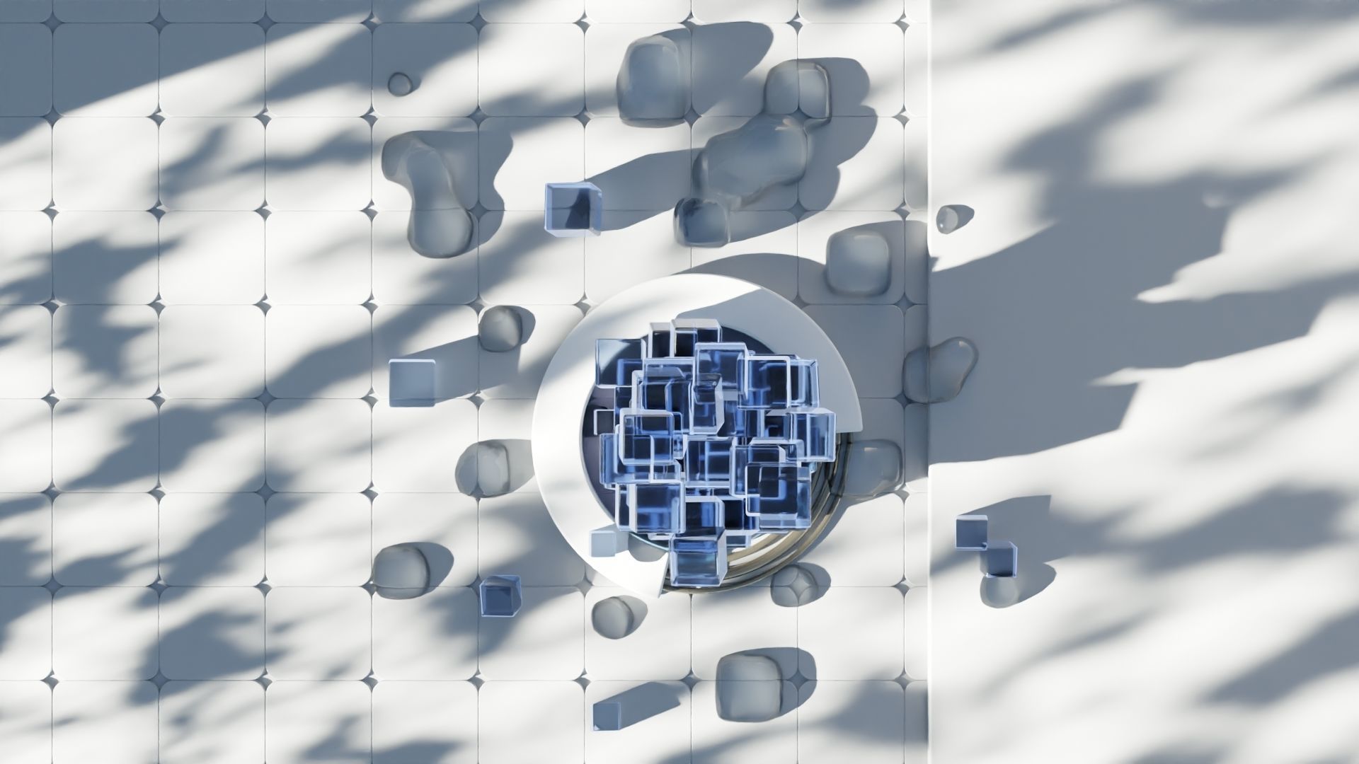 3D model Ice Cubes Fountain on a Tiles Floor 3D Model VR / AR / low ...