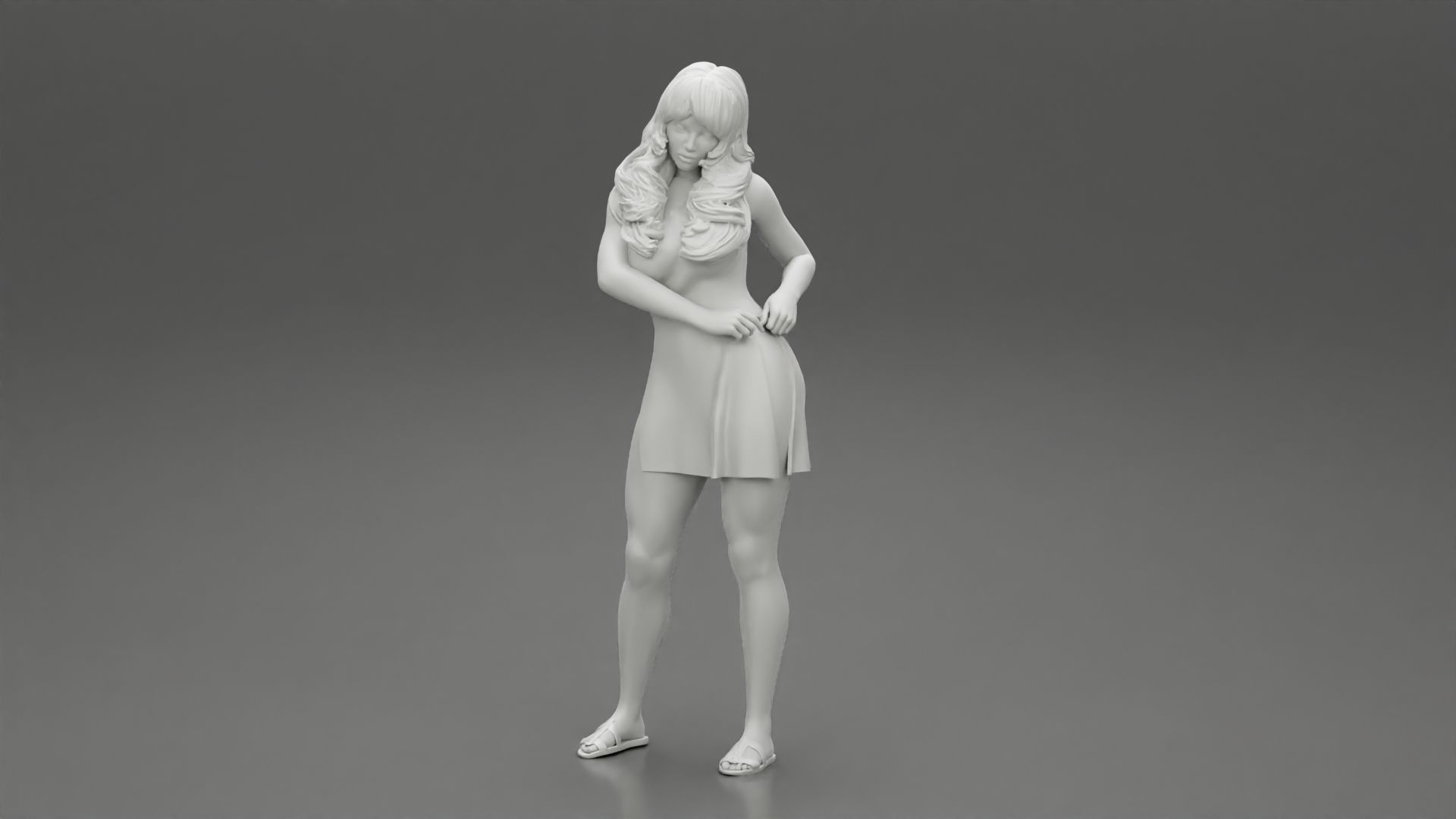 Fashion Girl in Dress with long hair put hands on hip 3D model 3D ...