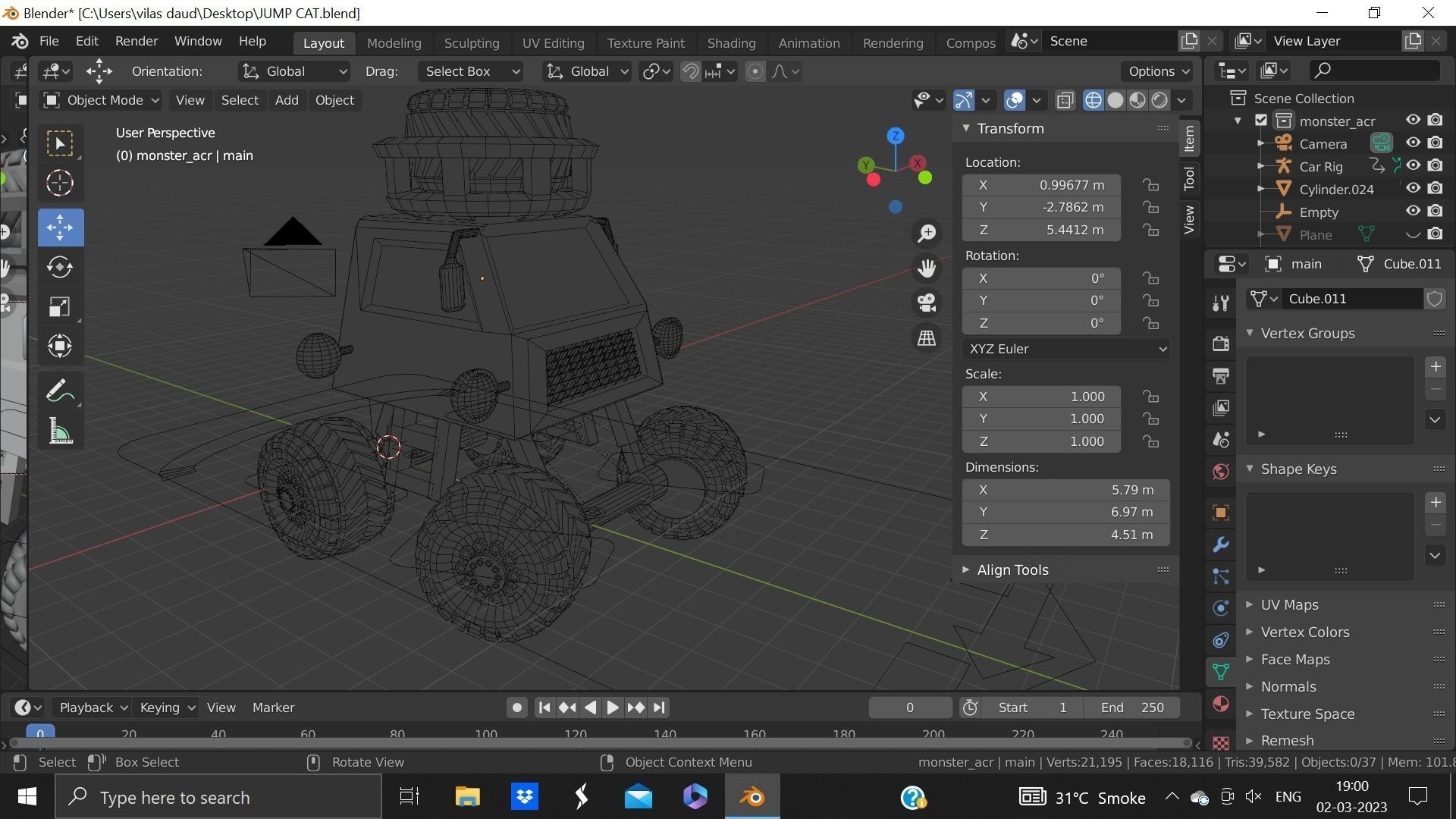 MONSTER CAR WITH RIG 3D model animated rigged | CGTrader