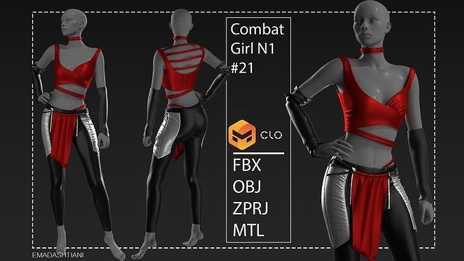 Combat Girl N1 21 Designer CLO3D ZPRJ FBX OBJ MTL 3D model 3D model | CGTrader