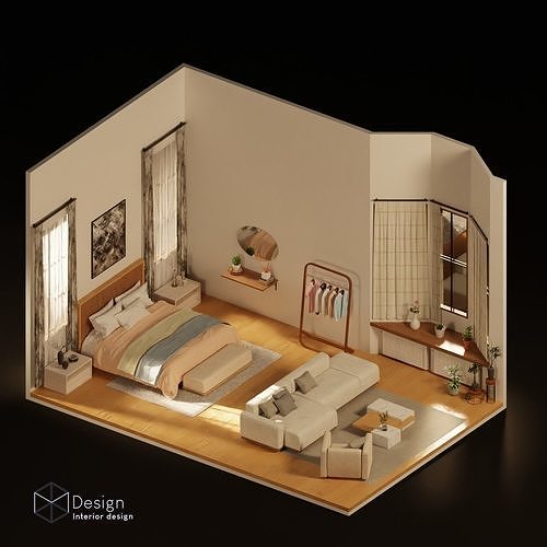 High poly isometric cute Living room 3D model 3D model | CGTrader