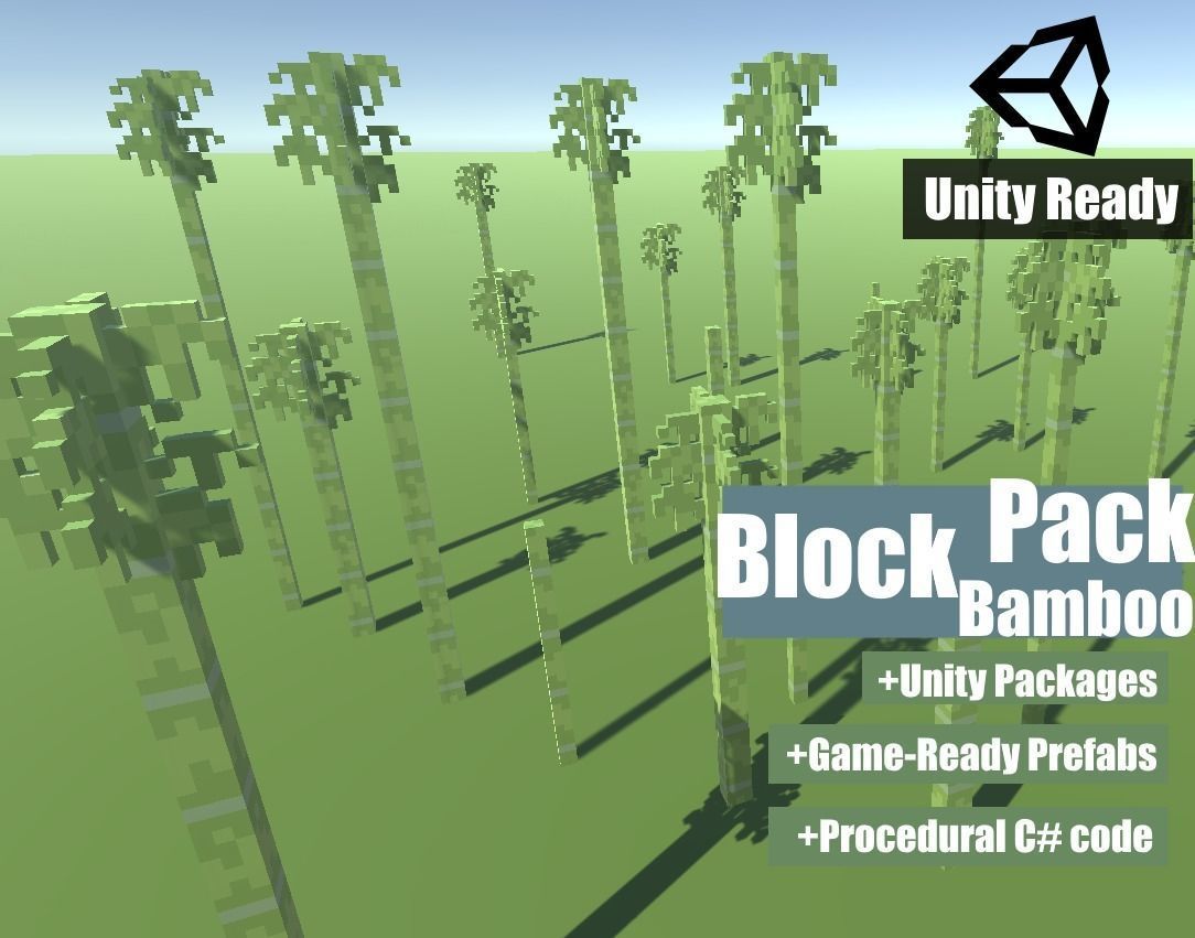 3D model Block Pack Bamboo - block styled voxel bamboo VR / AR / low ...