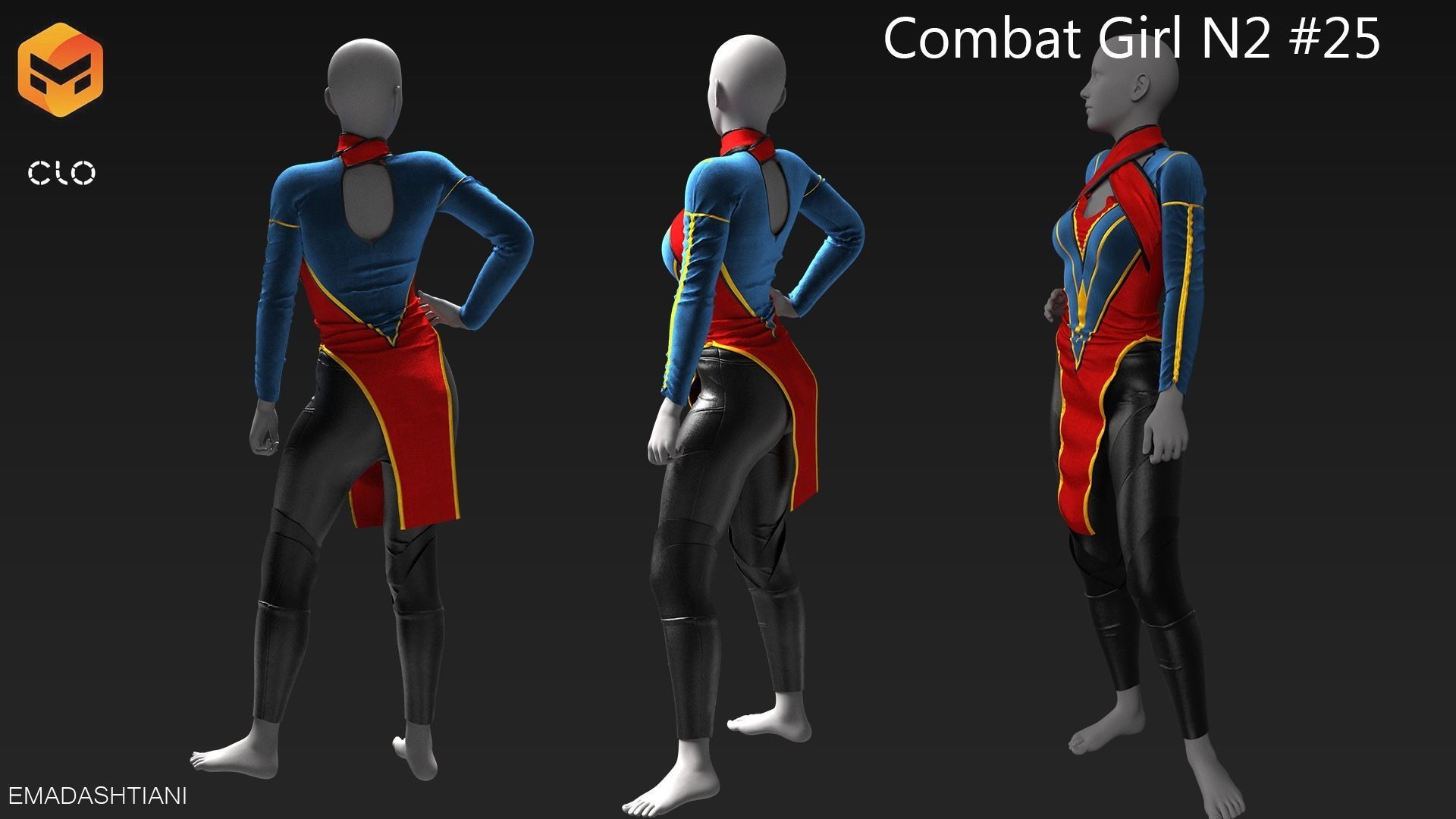 Combat Girl N2 25 Marvelous Designer CLO3D ZPRJ FBX OBJ MTL 3D model ...